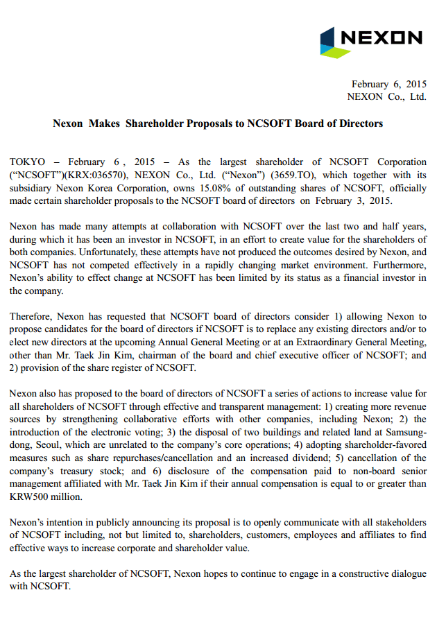 Nexon vs NCsoft - Official proposal revealed to make NCsoft changes - MMO Culture